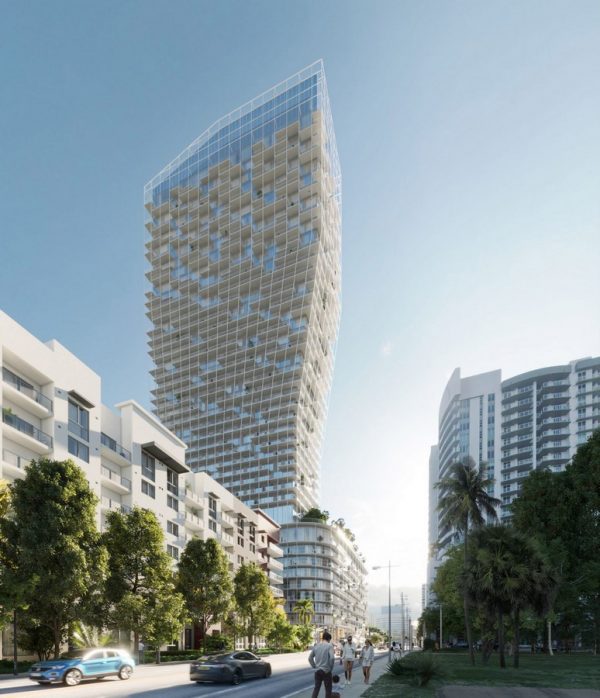 Tapered skyscrapers wrapped in steel grid in Fort Lauderdale designed ...