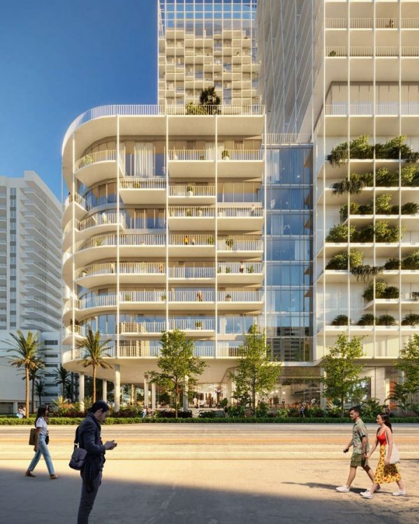 Tapered skyscrapers wrapped in steel grid in Fort Lauderdale designed ...